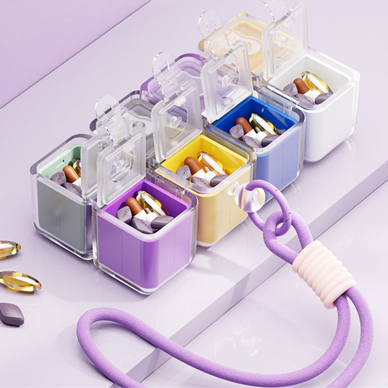 Portable Pill Organizer - 8 Compartments Weekly Medication Storage Box ...
