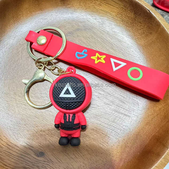 3D Cute Squid Game Character Key Chain with Rubber Lanyard Red| Alibaba.com