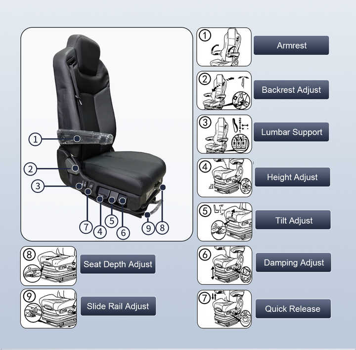 Truck/Bus Driver Seat Pneumatic Suspension Seat System Semi Truck ...