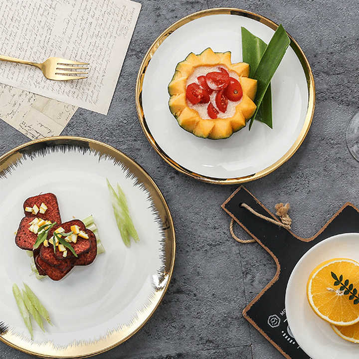 Luxury Nordic 6in 8in 10inch Gold Rim Ceramic tableware Western Steak ...
