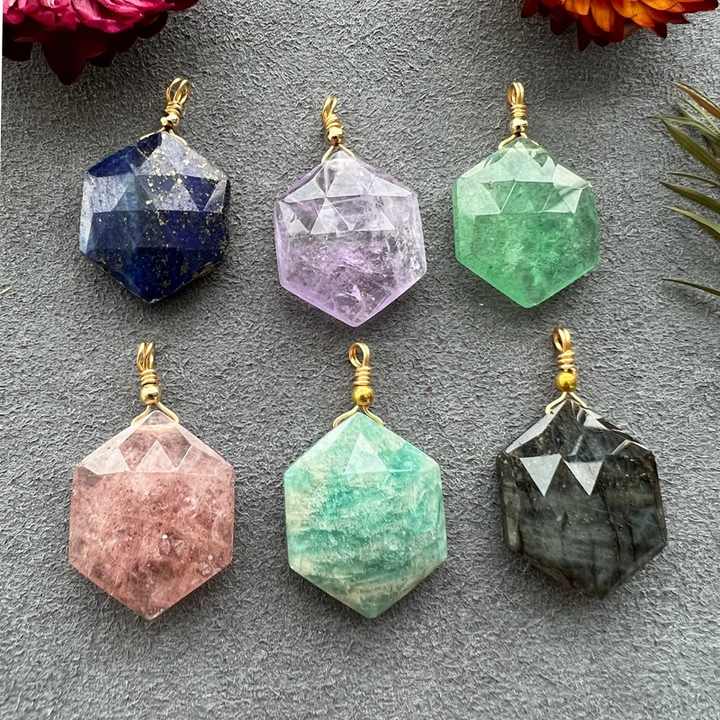 A751 High Quality Gemstone Crystal Pendant Necklace,hexagon Amethyst ...