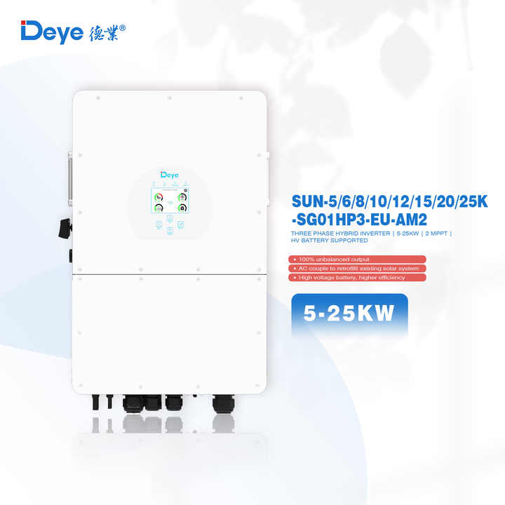 Deye 3 Phase High Voltage HV Hybrid Inverter 5/6/8/10/12/15/20kW 25kW 30/40/50kW Solar PV ...