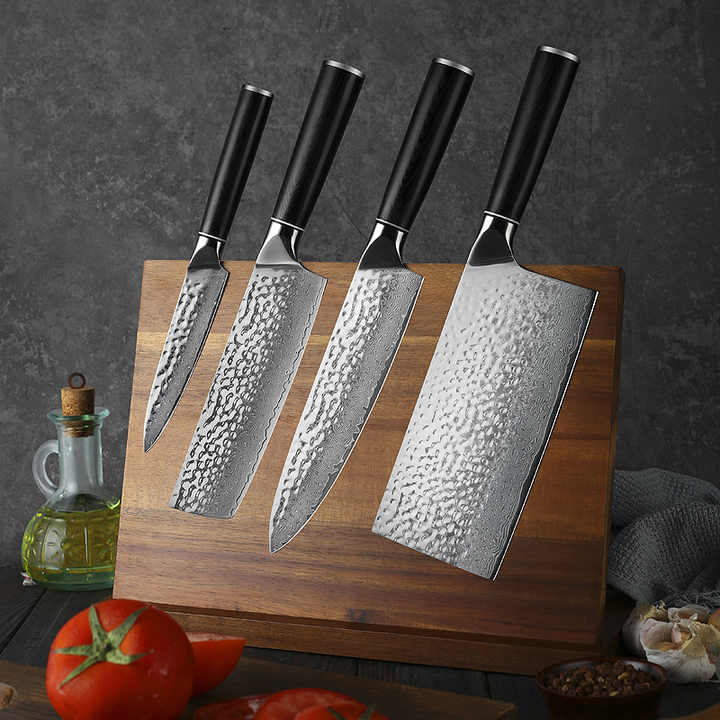 Forged Damascus Steel Chef's Knife Set G10 Handle Kitchen Slicing Knife ...
