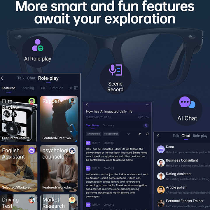 2025 New W300 AI Smart Glasses with Translator Heart Rate Body Temperature Health Monitoring UV ...