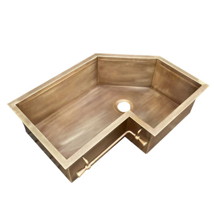 Luxury Corner Copper Sink - Brushed Brass Butterfly Design