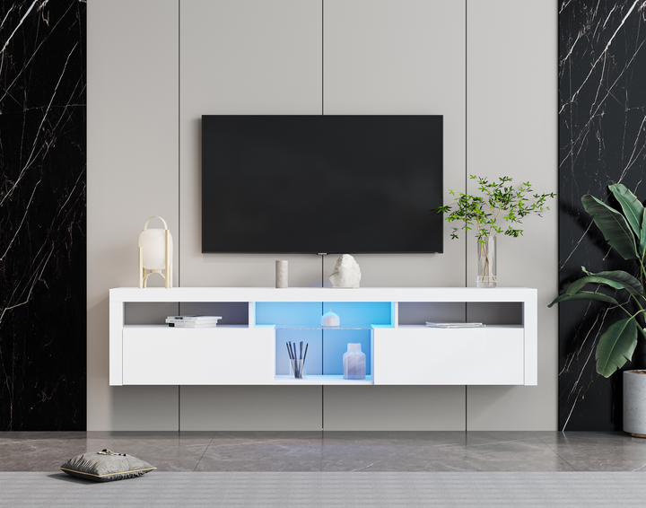 modern white high gloss entertainment wall hanging tv stand unit with ...