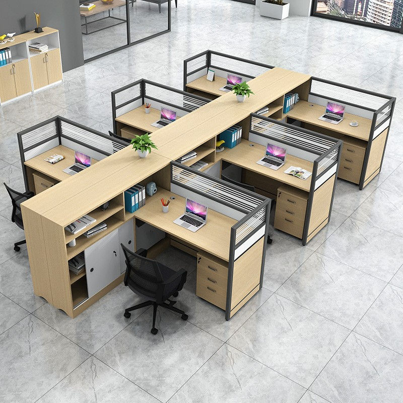 Wooden Modular Office Desks with Drawer for 2-4 Person Workstations ...