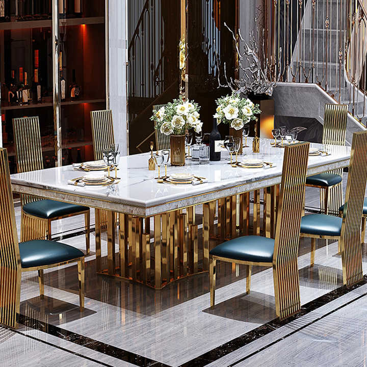 Golden Metal Base Dining Table - Modern & Stylish