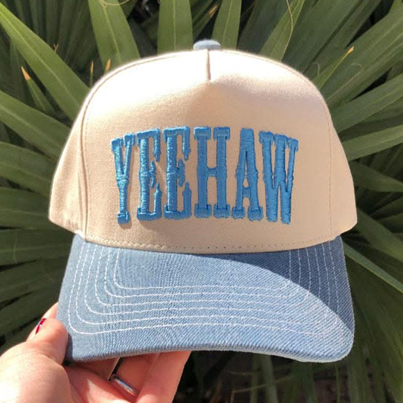 Custom Embroidered logo Retro Vintage Jean 5 Panel 2 Toned Washed Denim ...