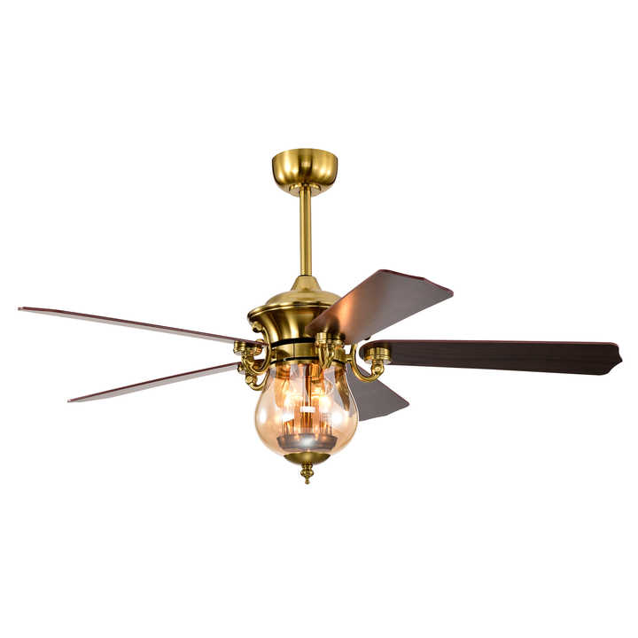 52" 5 Blades Ceiling Fans with Remote Control 3 Changing Light Retro ...