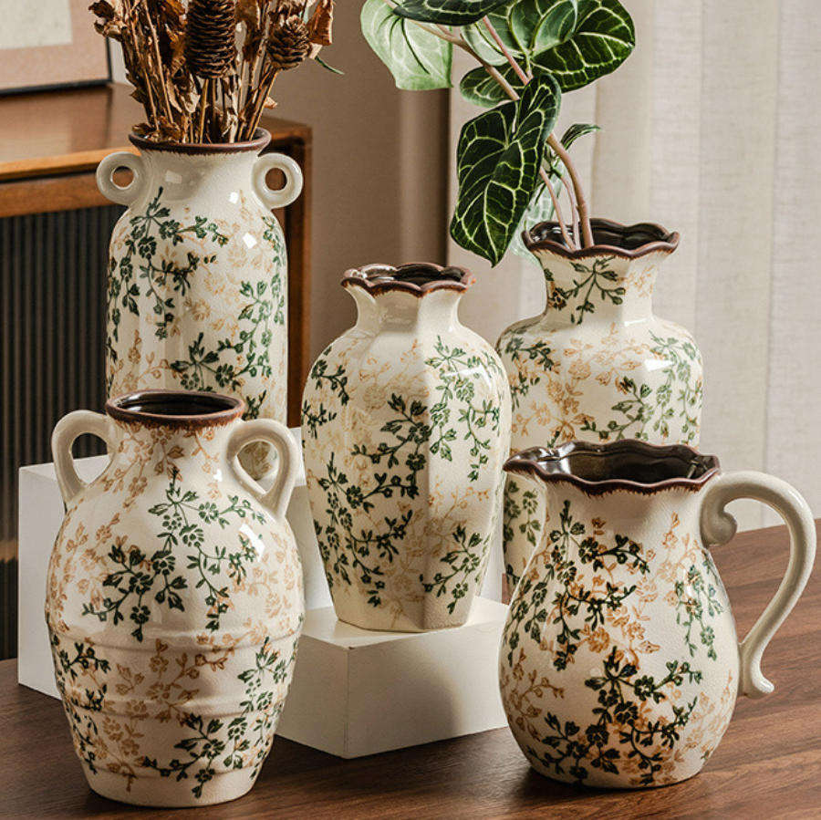 Elegant Nostalgic Botanical Ceramic Vase Porcelain Interior Decoration ...