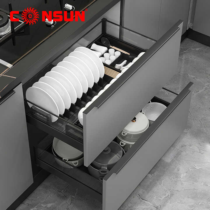 Drawer Type Bowl Dish and Basket Aluminum Pull Out Dish Drawer Basket ...