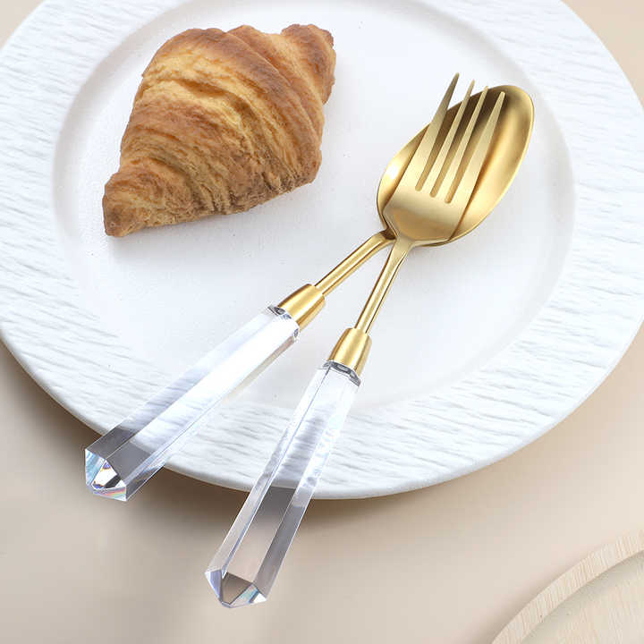 Luxury Diamond Shape Acrylic Handle Cutlery 18/8 Stainless Steel Matte ...