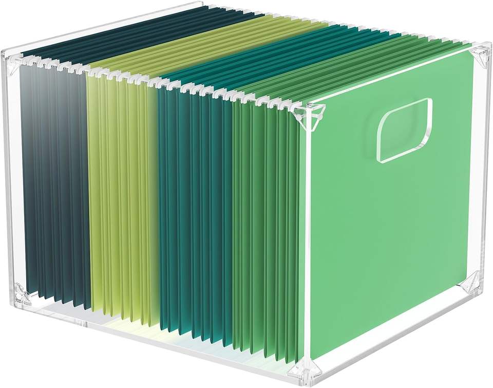 Acrylic Desktop File Box Organizer - Clear & Customizable