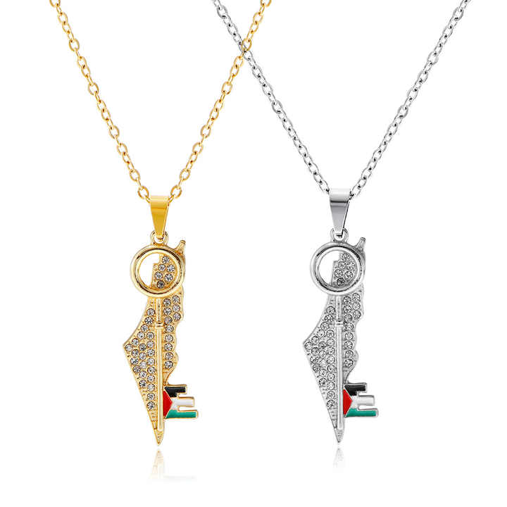 Palestine Map Chain Necklace - 18K Gold Plated Rhinestones