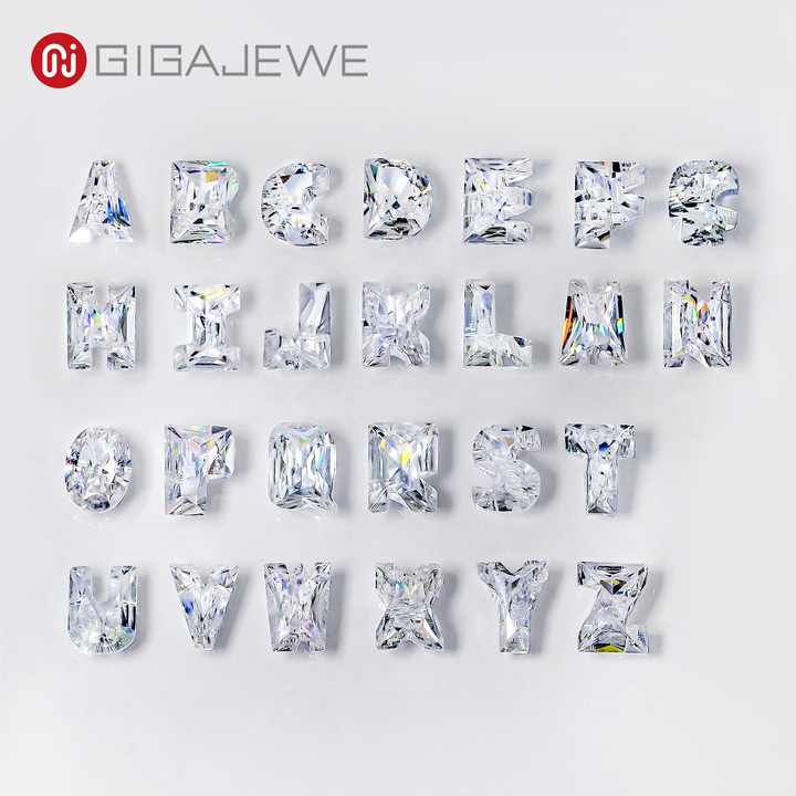 GIGAJEWE Alphabet A-Z 26 Letters Cut White D Color Moissanite for DIY ...