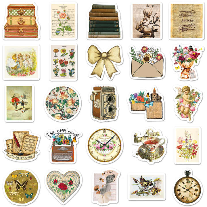 50PCS Classic Retro Nostalgic Cottagecore Vintage Aesthetic Sticker ...