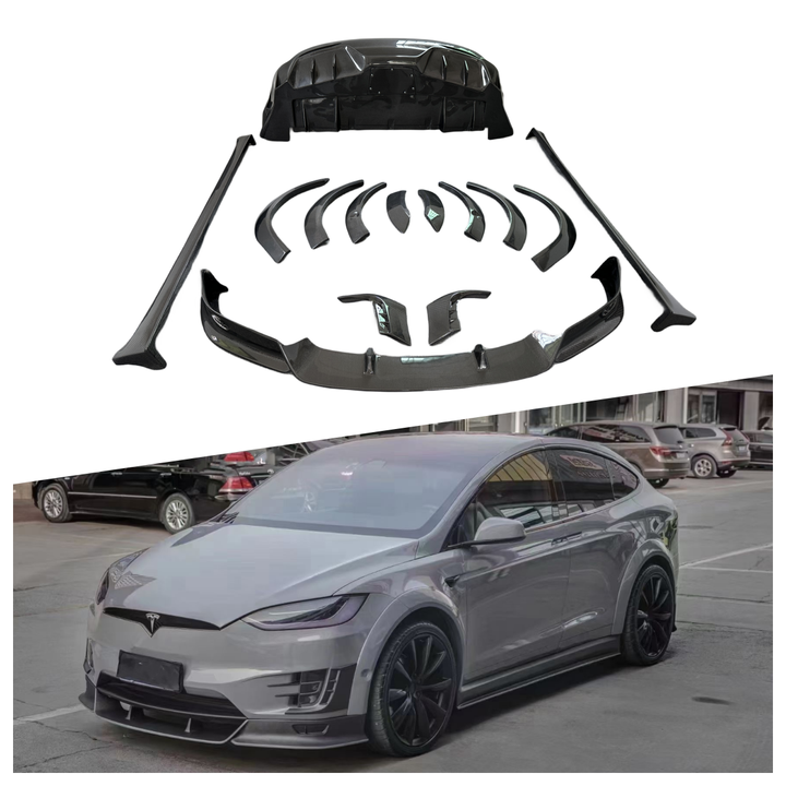 Carbon Fiber Model X Body Kit Front Lip Splitter Rear Diffuser Wide ...