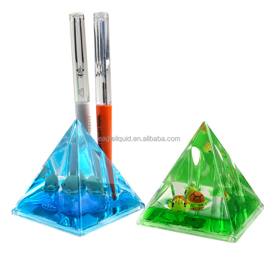 Blue liquid Pyramid Liquid Pen Holder with 2 Blue Dolphin Aqua Cube ...