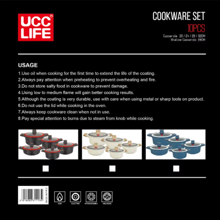 Ucc-life Non-Stick Cookware Set - Die Cast Aluminum 10-piece