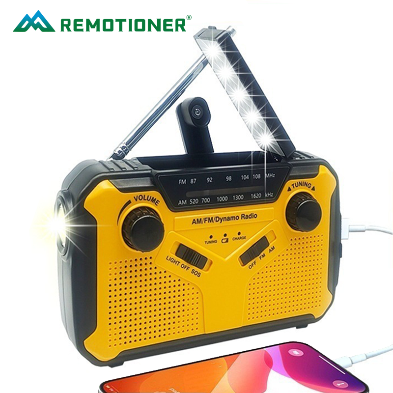 Portable FM AM Emergency Radio Multi-Function Hand Crank Solar Powered ...