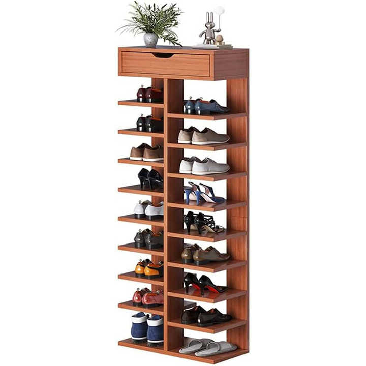 Vertical Shoe Rack - Space-Saving Organizer with Drawer