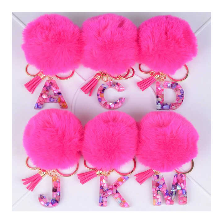 Wholesale Alphabet Initial Letter Pom Pom Keychain