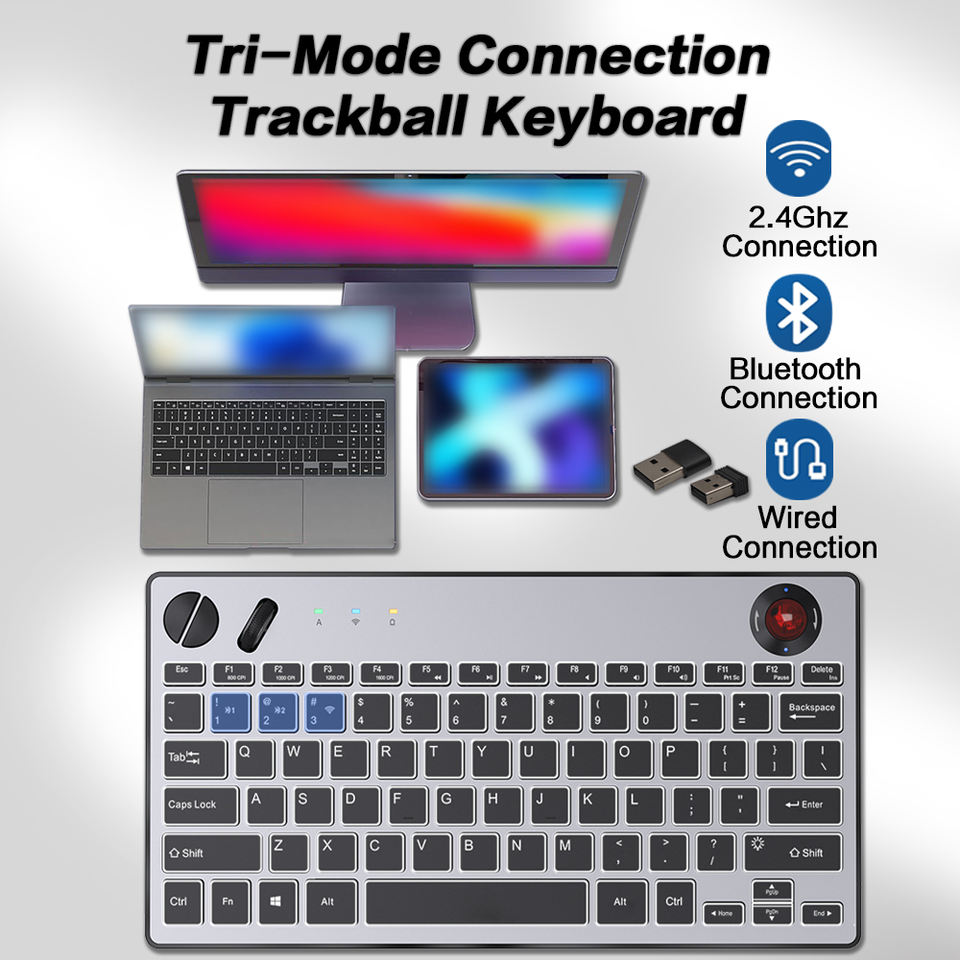 JOMAA 2.4G Wireless + BT+ Wired Triple-mode Office Keyboard, Backlit ...