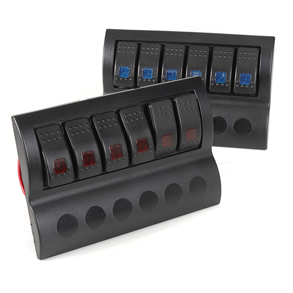 6 Gang LED Rocker Switch Panel Circuit Breakers DC 12-24V for Car Boat ...