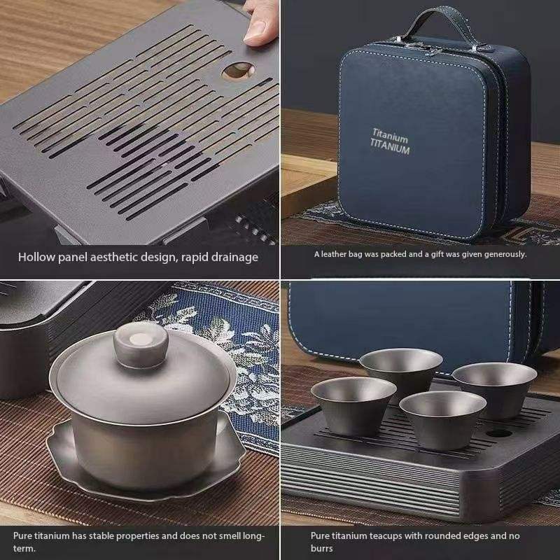 99.6% Pure Titanium Tea Set, 1 Gaiwan + 4 Cups Portable Tea Kit for ...