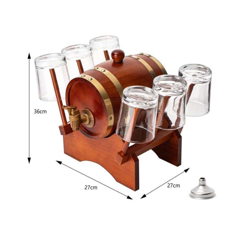 1000 mL Mahogany Wood Classic Whiskey Decanter Set Old Fashioned Barrel ...