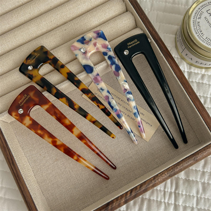 Qianjin Custom Leopard Print Acetate U-shaped Hair Fork Elegant New ...