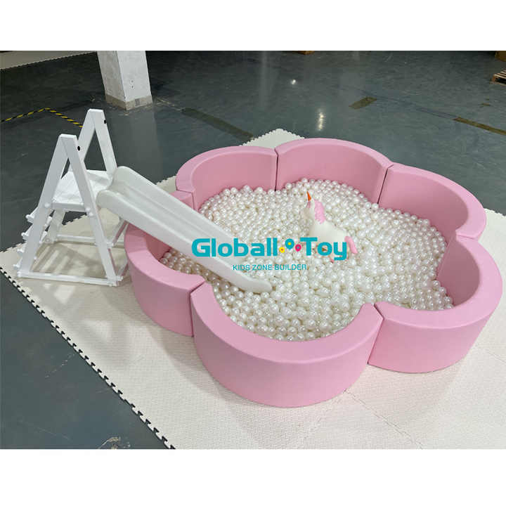 White & Pink Soft Play Petal Ball Pit with Slide for Kids Playground ...