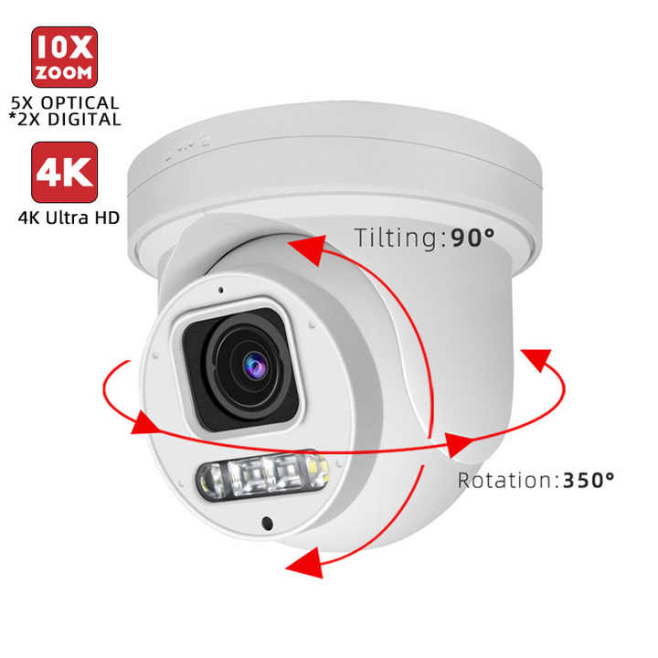 8MP 5x Zoom PTZ POE Dome IP Camera Hik Compatible Waterproof Dual Light ...