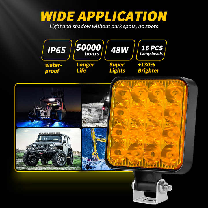 DXZ Waterproof LED Car Square 48W 16LED Work Light 12V
