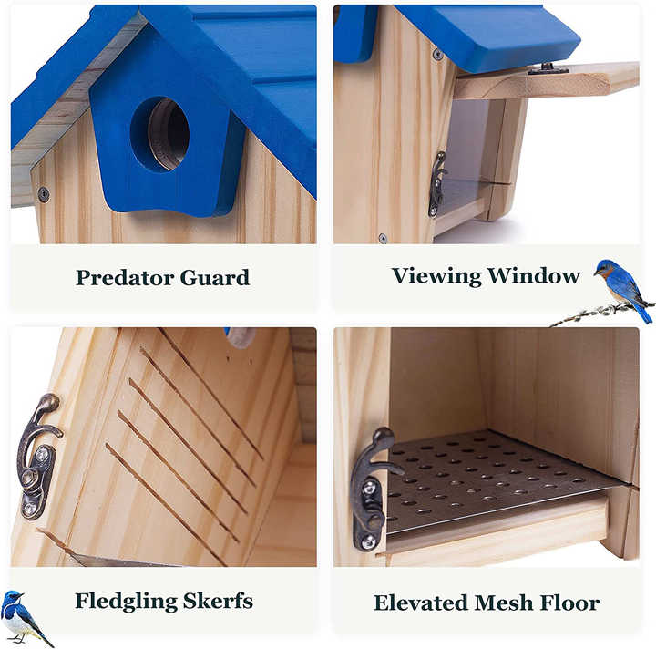 Wooden Bluebird House Bird House With Predator Guard Nesting Box ...