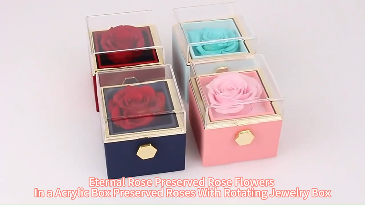 Rotatable Eternal Rose Flower Preserved Rose Flower in Acrylic Box Jewelry Gift Box Christmas ...
