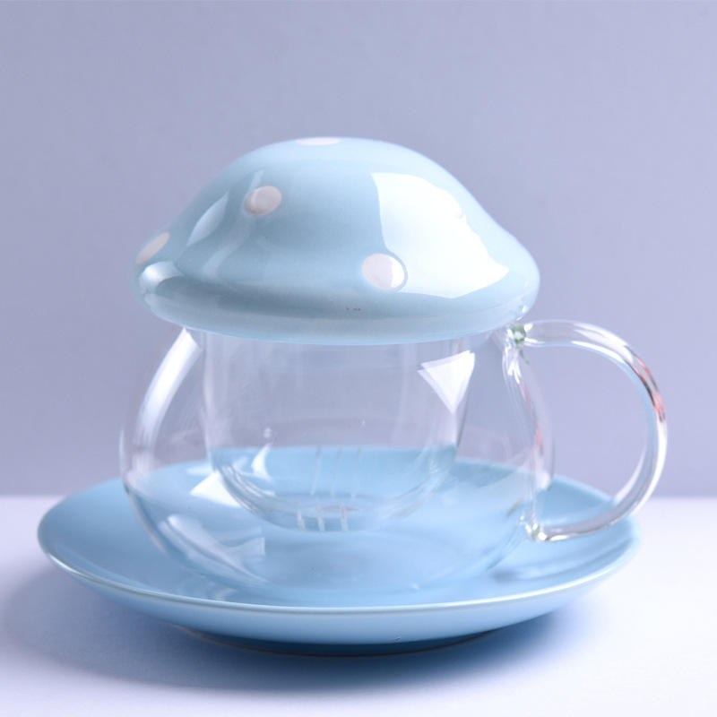 Creative Mushroom Shaped Glass Tea Cup Heat Resistant Water Separation ...