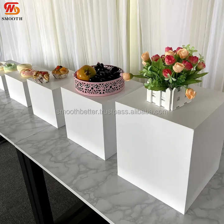 SMOOTH Acrylic Cake Table Plinth Stand Square Wedding Plinth White Food ...
