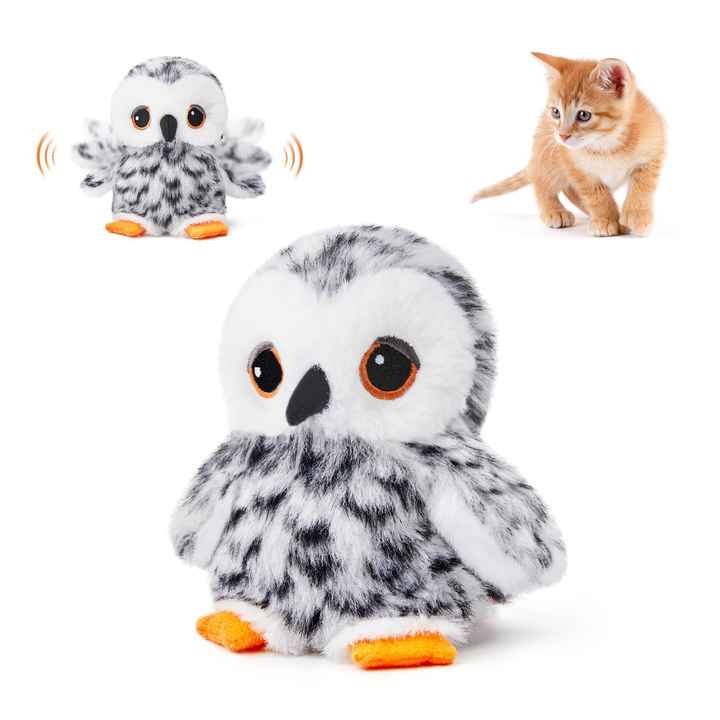 Flapping Owl Cat Toys Lifelike Bird Chirp Rechargeable Touch Activated ...
