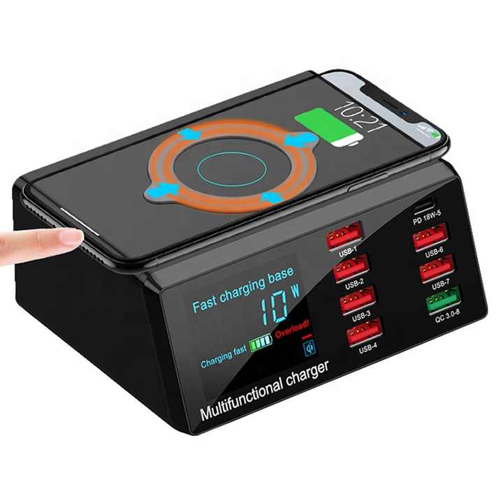 100W Multi 8 Port USB Charger Desktop PD Fast Charger Station wireless ...