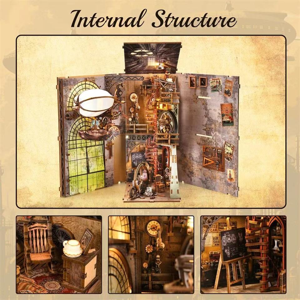 DIY Cabin Balloon Spaceship Model Retro Magic Book Stand Ornaments ...