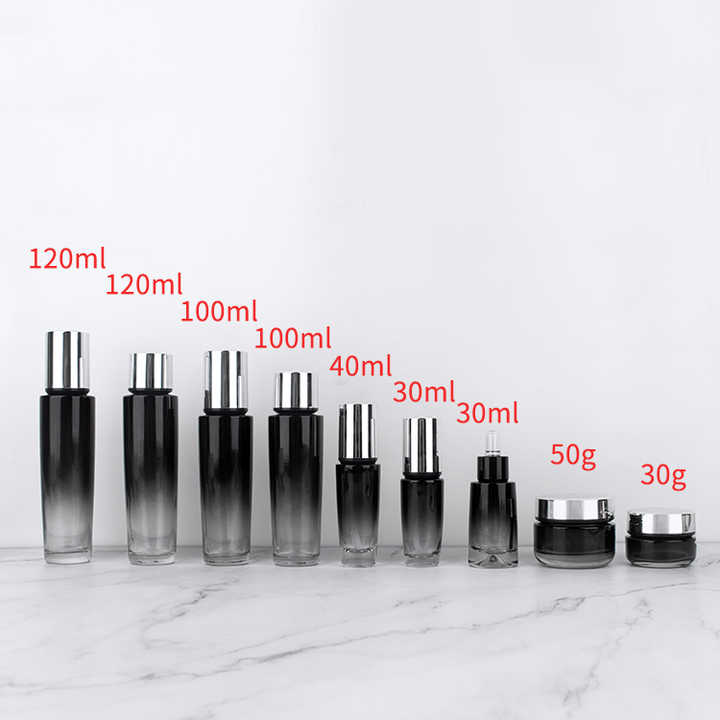 30ml 40ml 100ml 120ml Luxury Frosted Glass Cosmetic Jar Matte Black Glass Bottle Set Custom ...