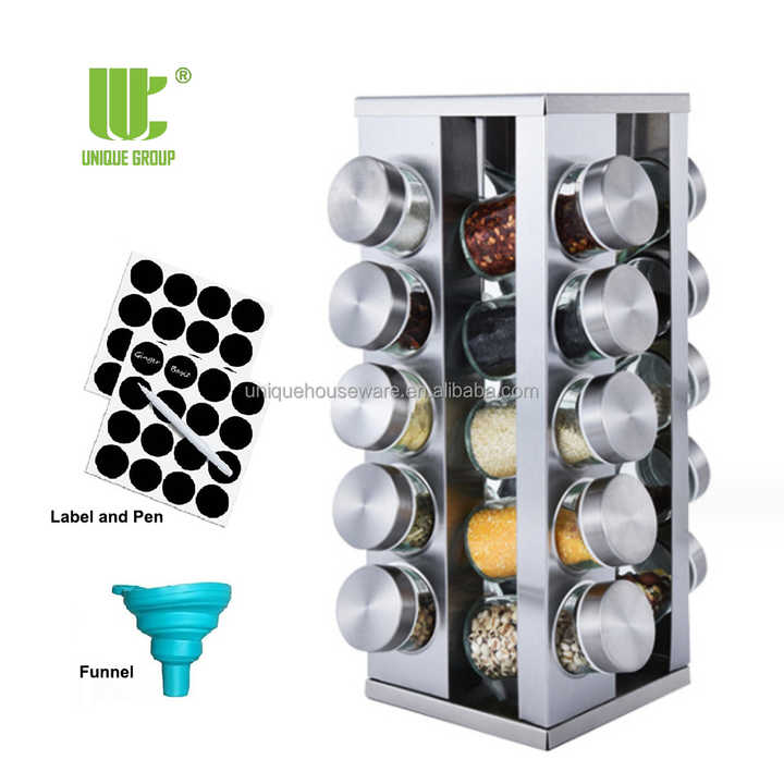 UNIQUE GROUP 20-Jar Spice Rack 5-Layer Metal Revolving Tower Organizer ...