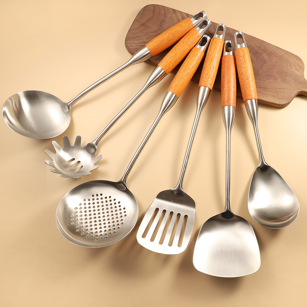 Wooden handle metal spatula store