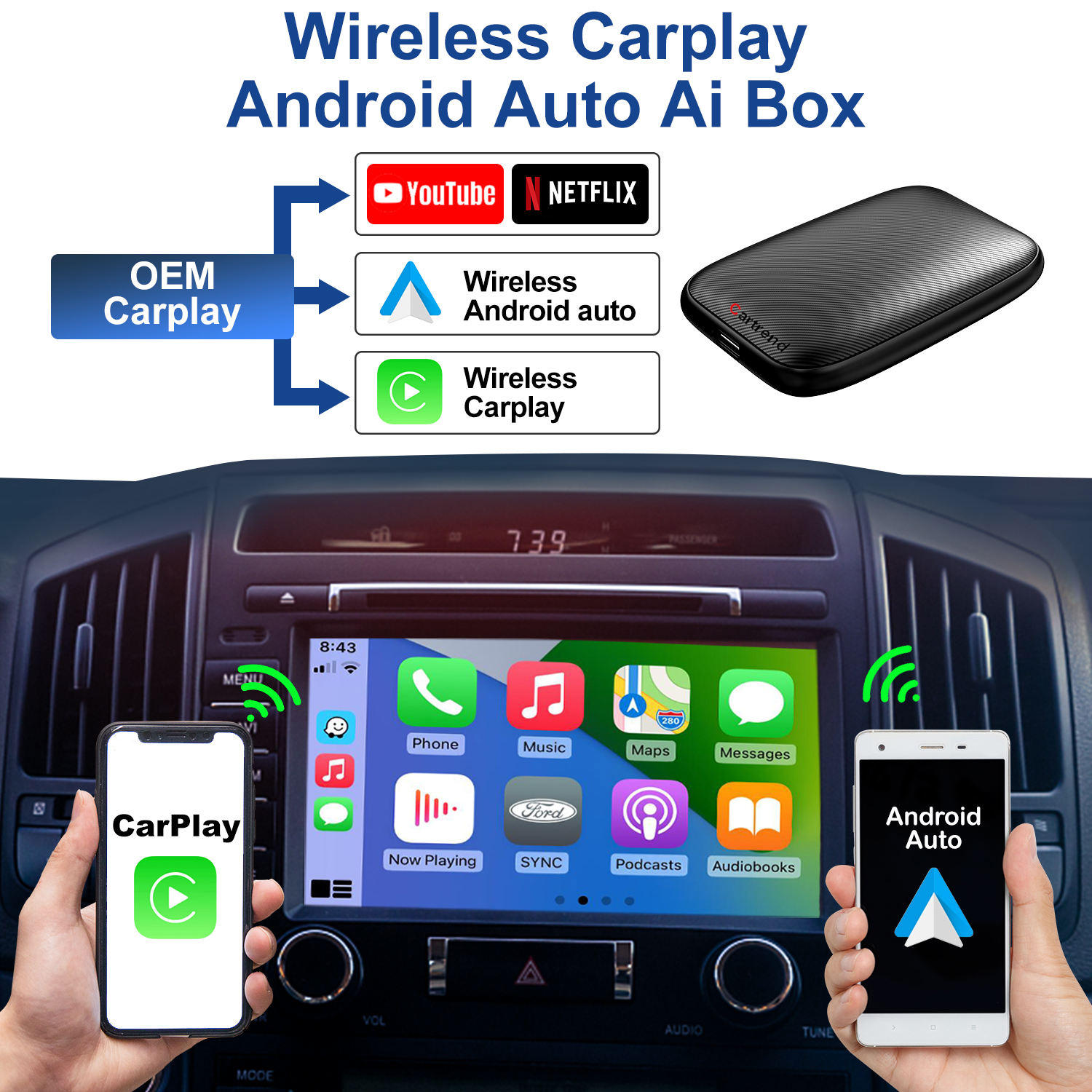CarPlay Wireless Interface 2GB + 8GB TV Box Androidauto AI Box Android ...