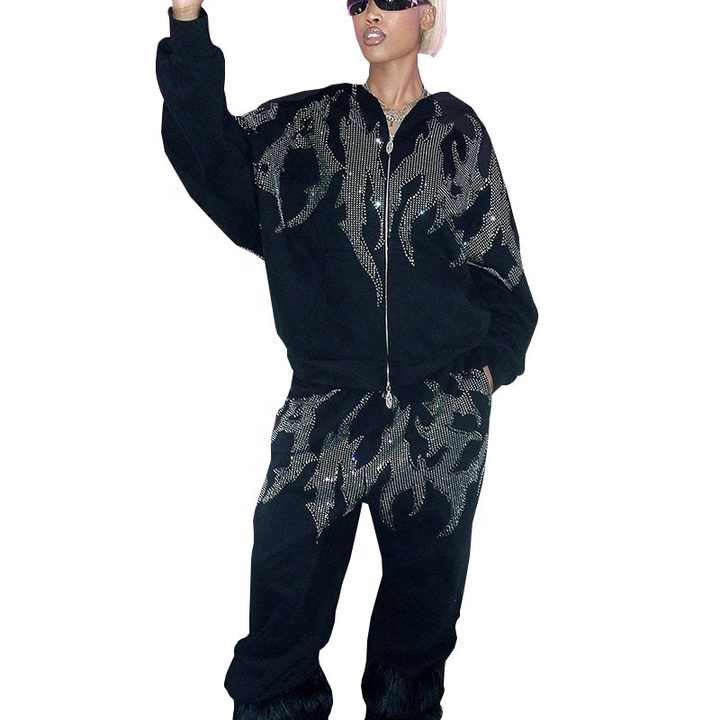 Custom Heavyweight Rhinestone Sweatsuit for Women Tracksuit Set ...