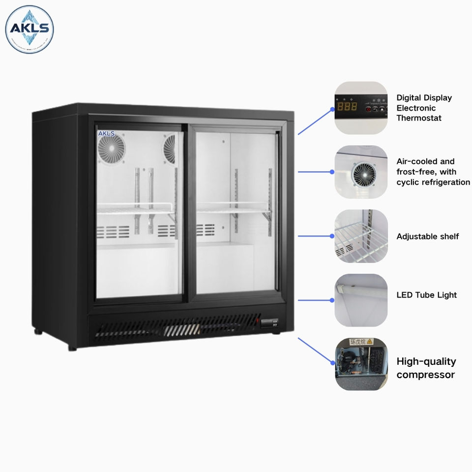 Miniature Beverage Refrigerator with Sliding Glass Double Door Beverage ...