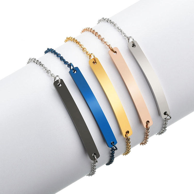 18k Gold Plated Simple Chain Bracelet Exquisite Blank Bar Chain ...