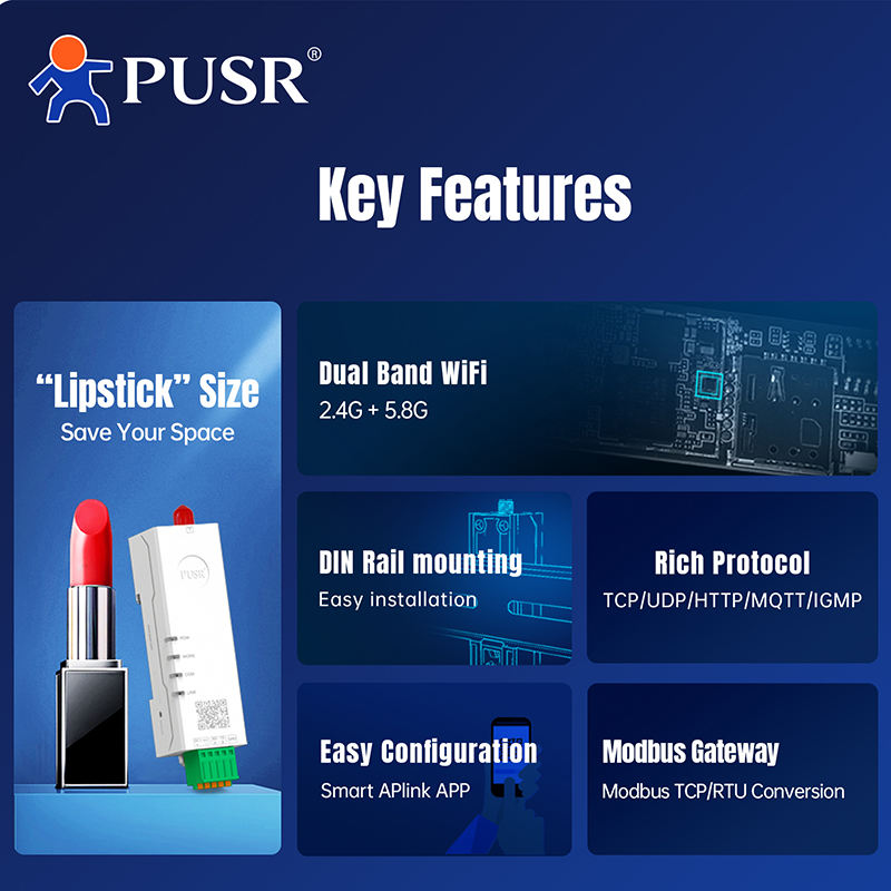 PUSR Serial to Dual Band Wifi Converter - RS485/RS232